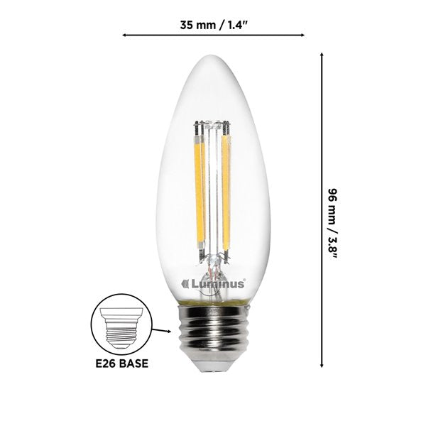 Luminus 6W B10 Filament LED Bulb | 6-Pack | 2700K & 5000K, 500LM ...